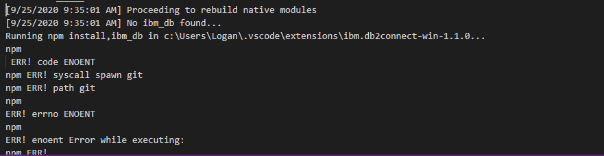 Command 'db2: Manage Connection Profiles' resulted in an error (command extension ...