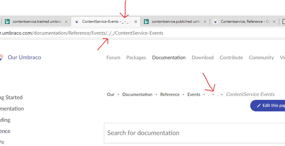 Searching for documentation in Bing or Duck Duck Go sometimes extra empty parts in the path ...