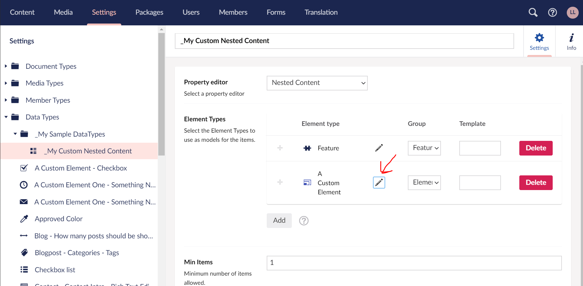 Can the Nested Content ElementType selector open the Doc Type in an infinite editing context ...