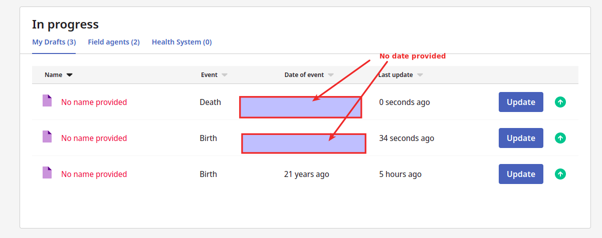 Default message should be provided when there is no date of event given in record audit page ...