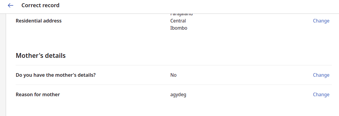 In a declaration where Mother's details is not provided, should not have Mother option in "who ...