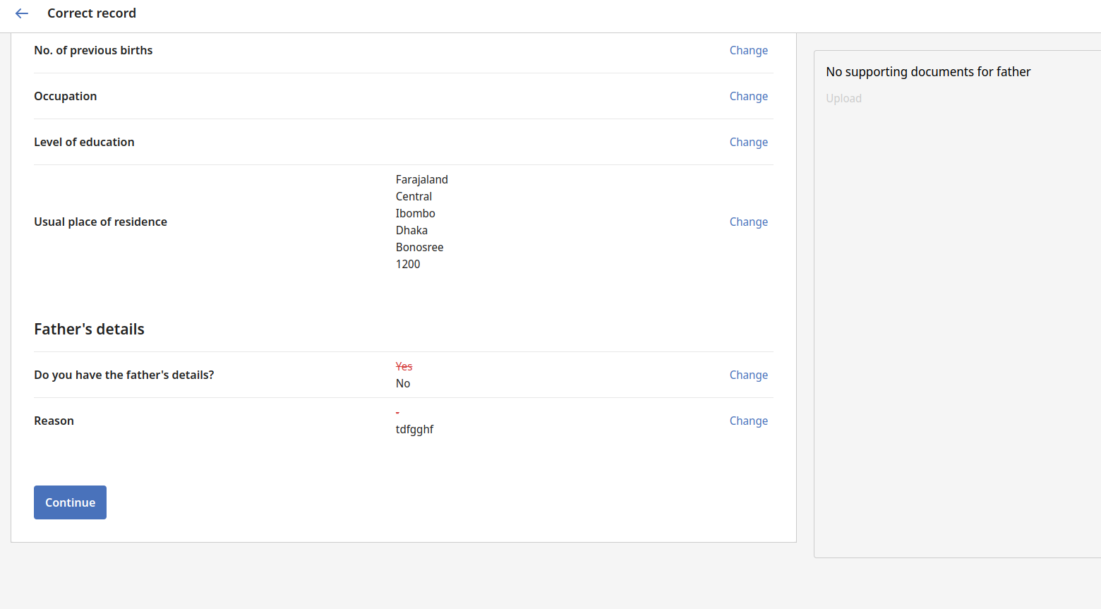 Should not have strikethrough No in review page of correct record · Issue #2971 · opencrvs ...