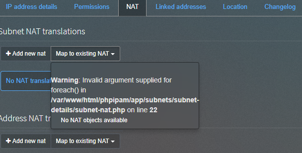 Map to Existing NAT Error if empty. · Issue #1921 · phpipam/phpipam · GitHub
