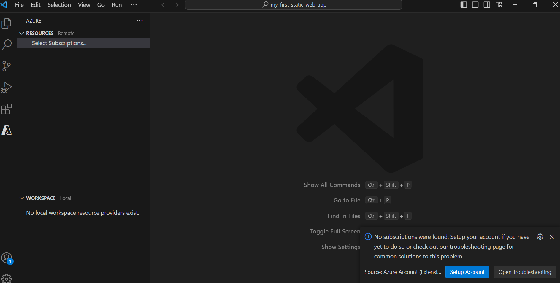 VS Code: No subscriptions being found · Issue #858 · microsoft/vscode-azure-account · GitHub