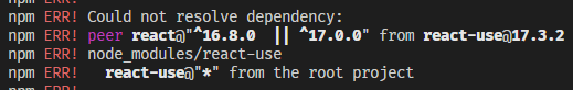 Could not resolve dependency in react 18 · Issue #2329 · streamich/react-use · GitHub
