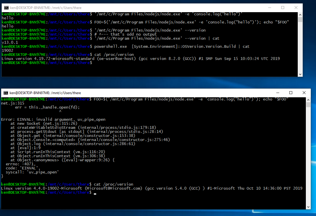 WSL1: uv_pipe_open when calling Windows node in command substitution · Issue #4511 · microsoft ...