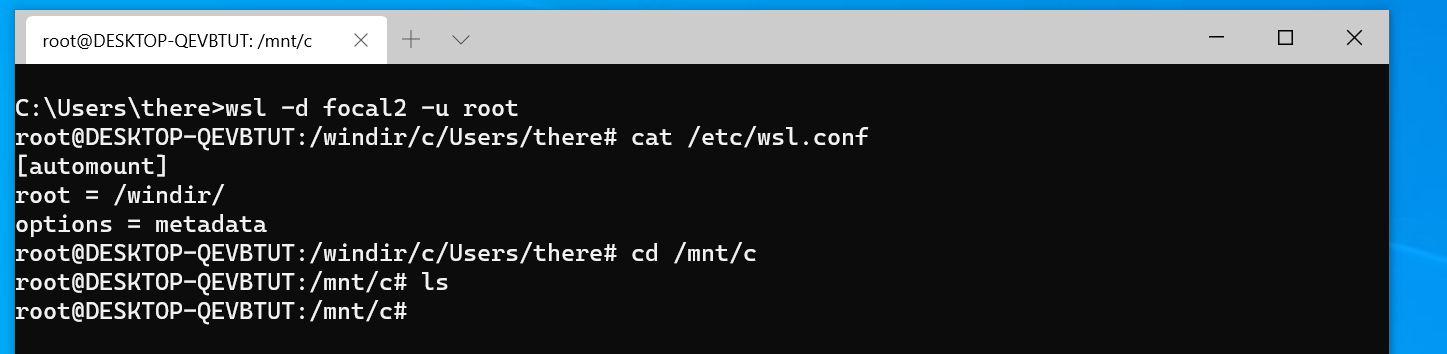 No access from Subsystem for Linux 2 distro to Windows file system ...