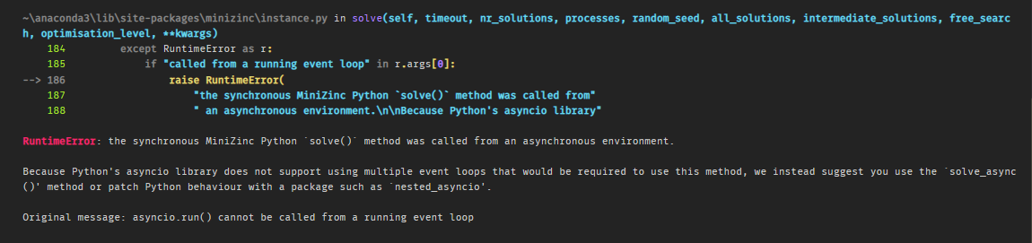 Asyncronous environment calling, Anaconda. · Issue #73 · MiniZinc/minizinc-python · GitHub
