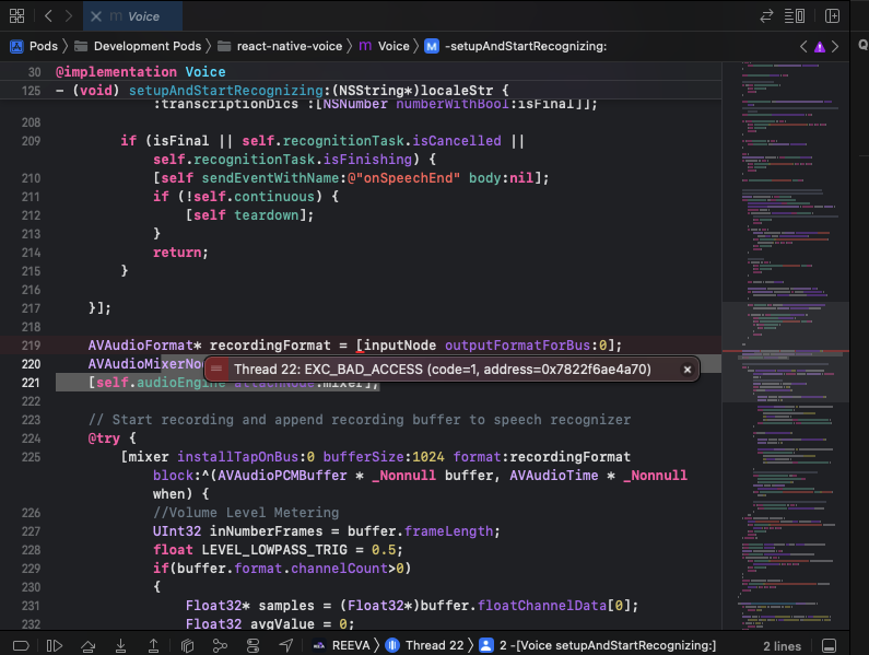 Thread 22: EXC_BAD_ACCESS (code=1, address=0x7822f6ae4a70) · Issue #444 · react-native-voice ...