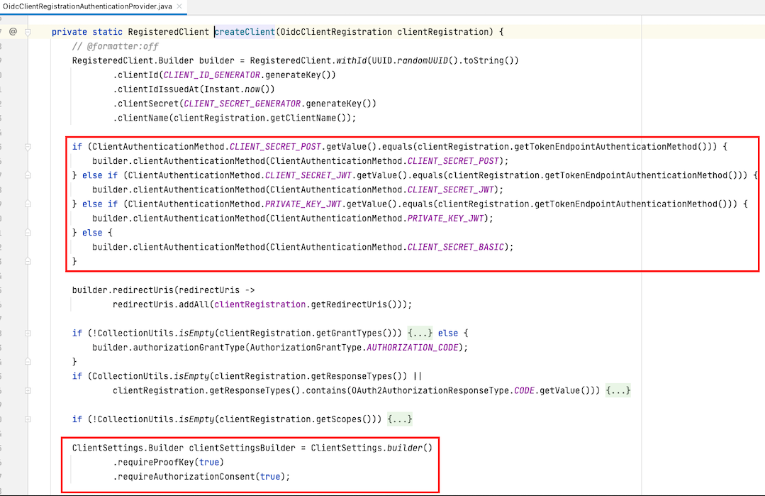 In Dynamic Client Registration, there's no handling for ...