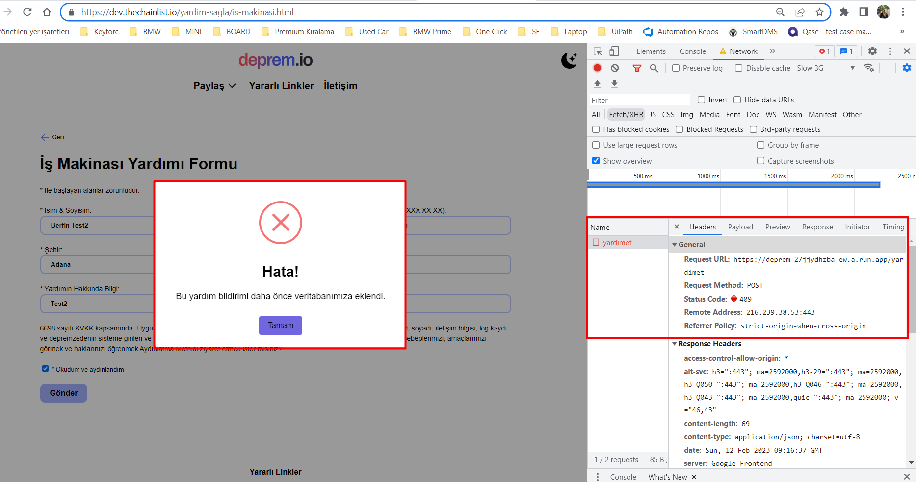 Yardım Sağla - Konaklama Sağlayabilirim ve İş Makinası Kullanabilirim Formlarını Aynı Kişinin ...
