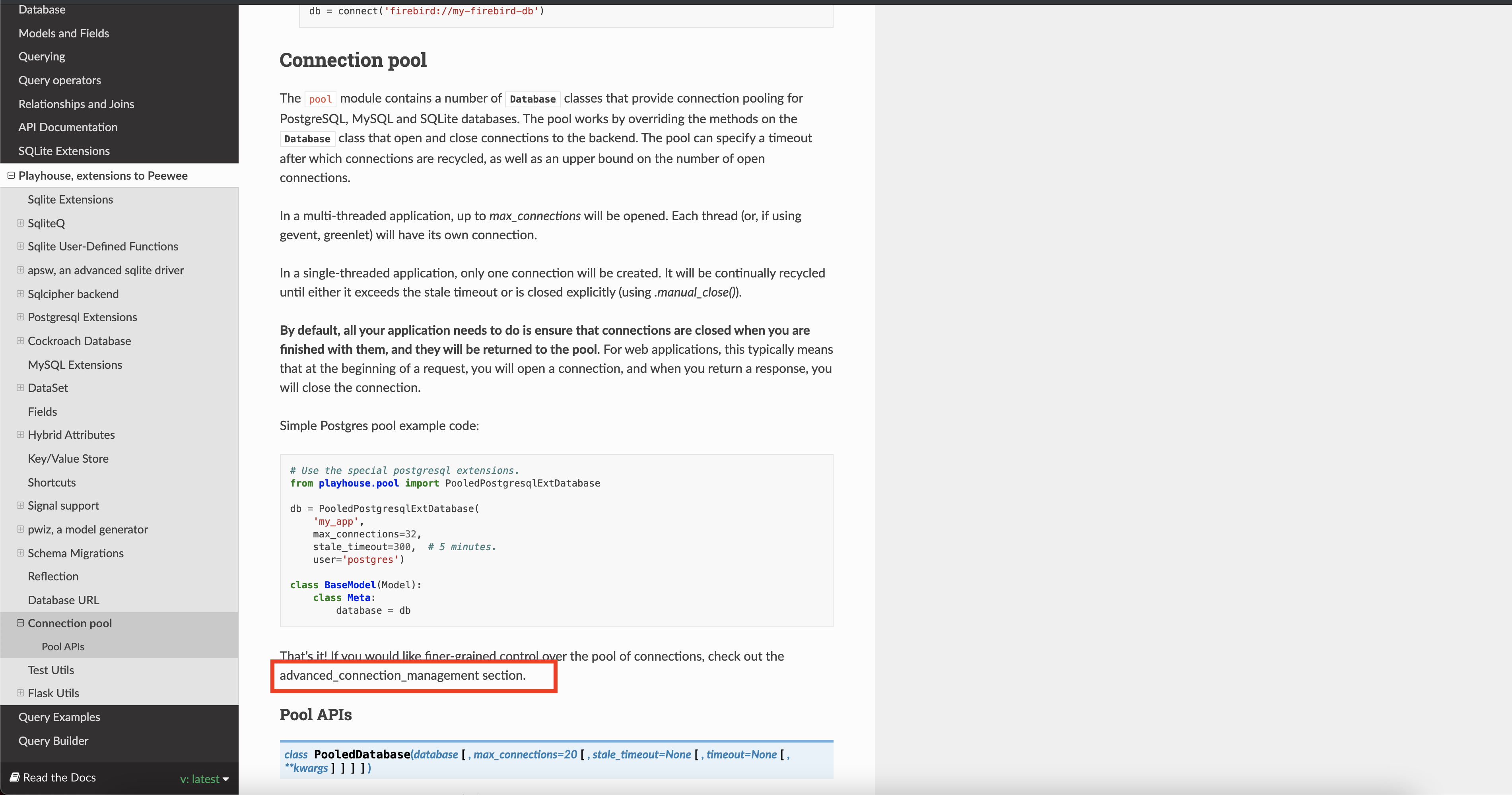 [Documentation] Lost link "Advanced Connection Management" · Issue #2374 · coleifer/peewee · GitHub