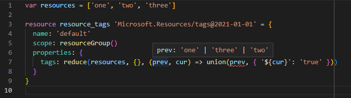 Unnecessary bicep(BCP179) warning with Microsoft.Resources/tags@2021-01 ...