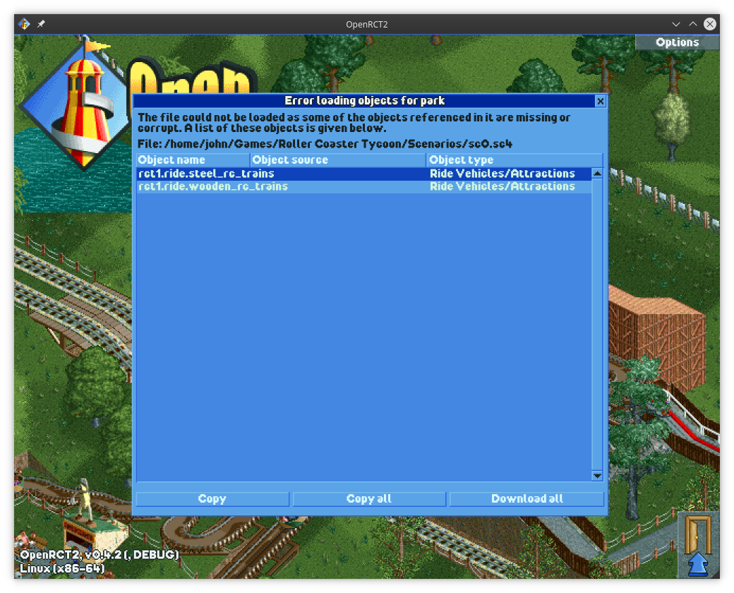 "Error loading objects for park" for RCT1 scenarios · Issue #18461 · OpenRCT2/OpenRCT2 · GitHub