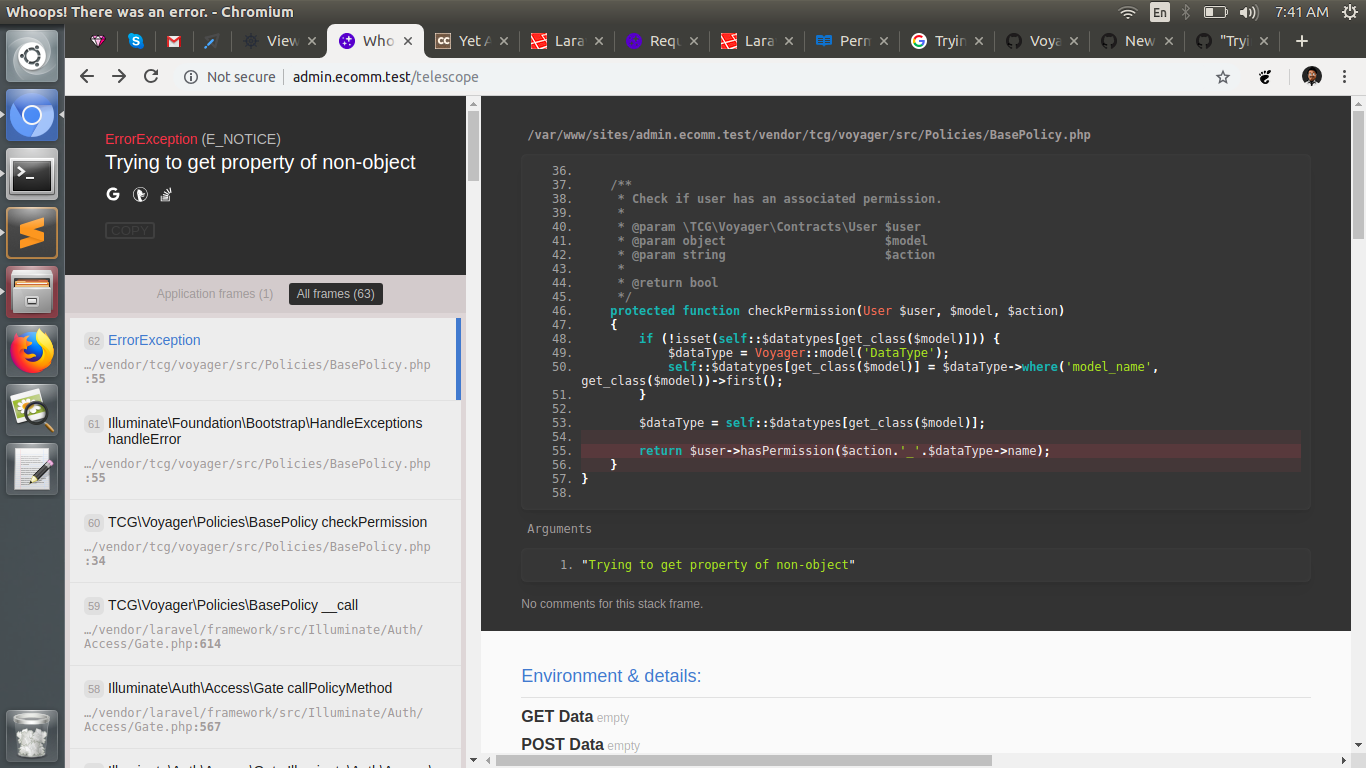 [BUG] Trying to get property of non-object telescope in voyager · Issue #3991 · thedevdojo ...