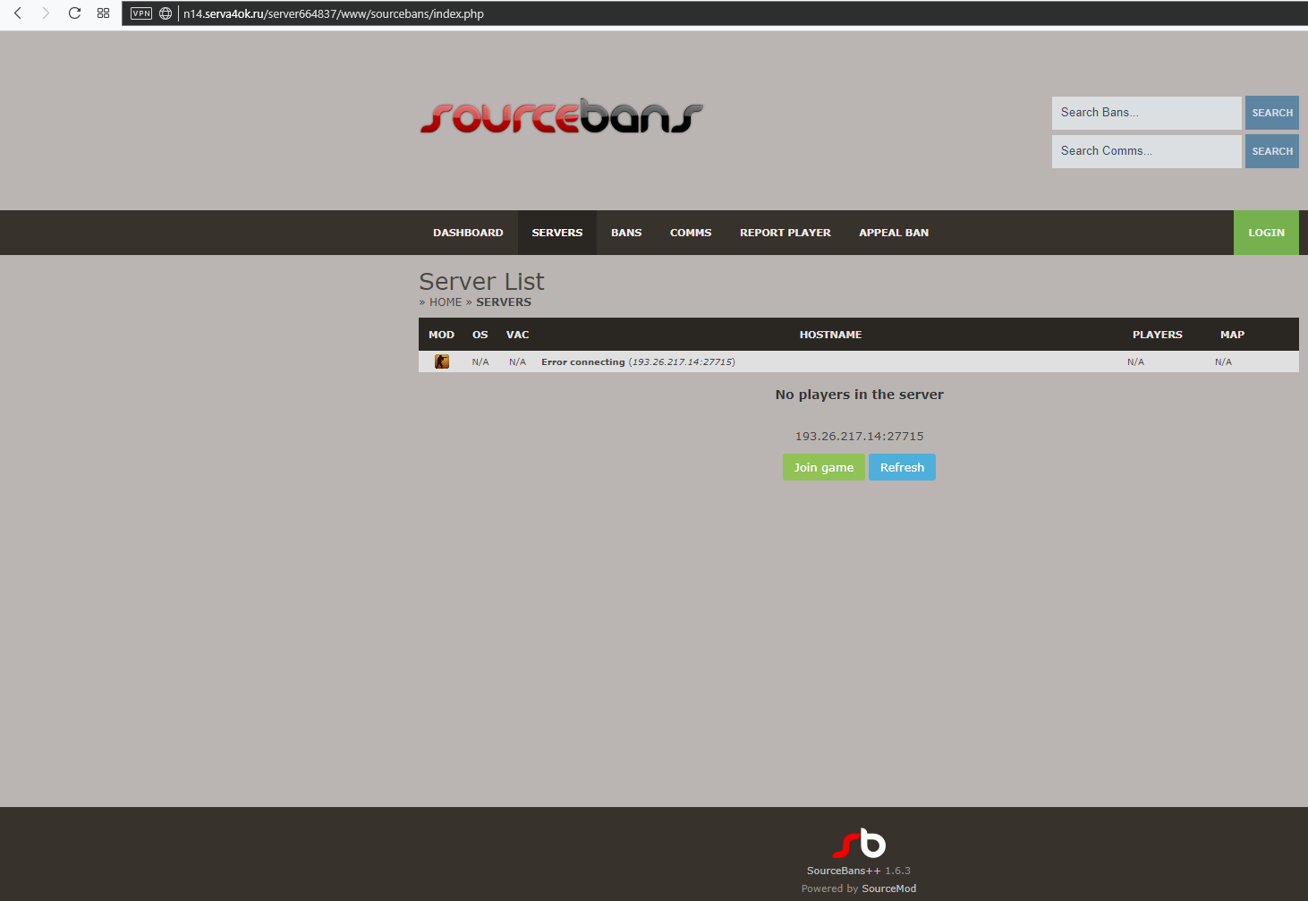 Issue with SourceQuery (Error connectig) SB++ 1.6.1-1.6.3 · Issue #441 · sbpp/sourcebans-pp · GitHub