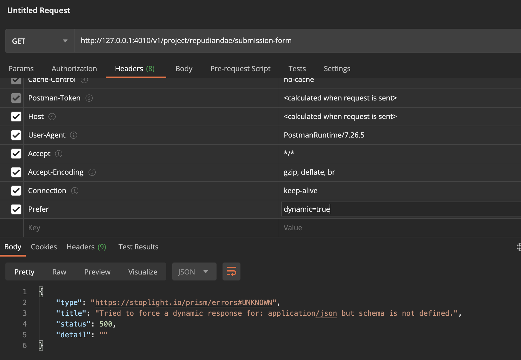 Tried to force a dynamic response for: application/json but schema is ...