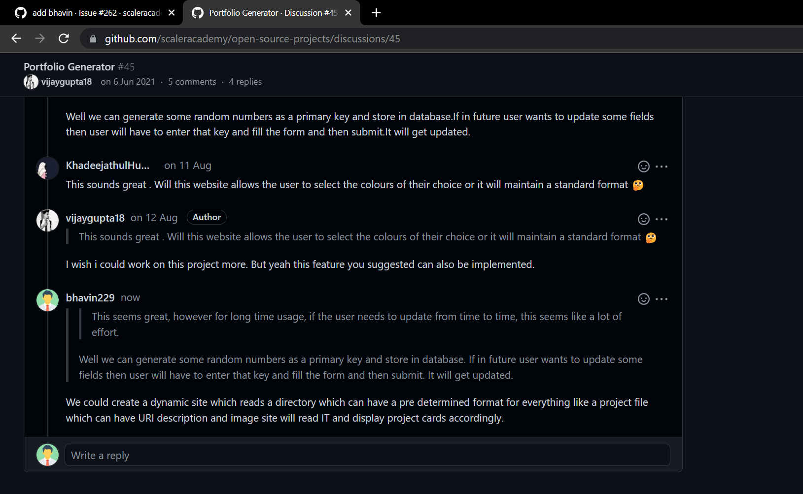 add bhavin · Issue #262 · scaleracademy/scaler-september-open-source-challenge-2022 · GitHub