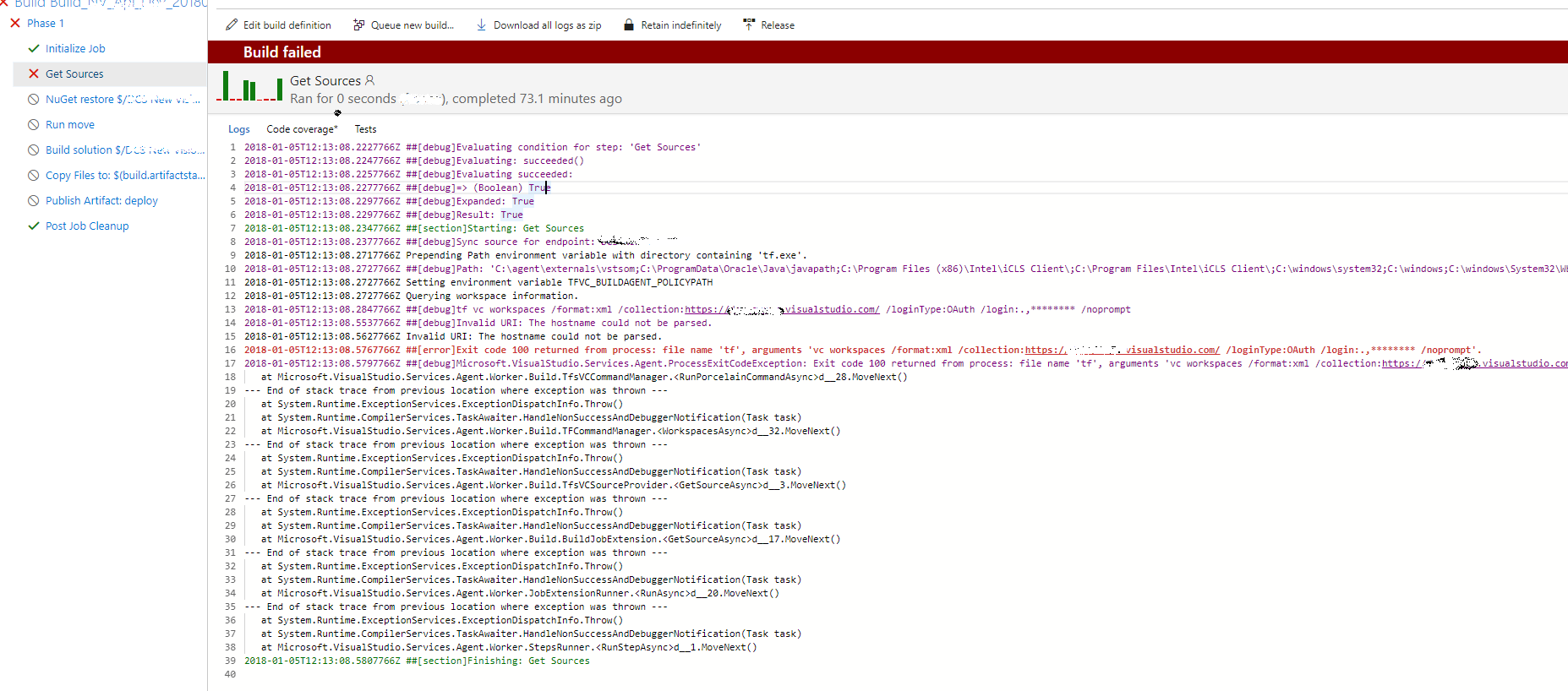 tf.exe fails with invalid uri · Issue #1358 · microsoft/azure-pipelines-agent · GitHub