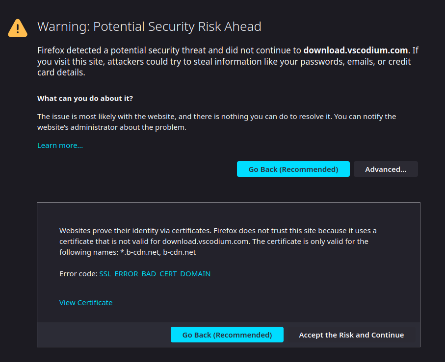 SSL certificate problem: EE certificate key too weak · Issue #1351 · VSCodium/vscodium · GitHub