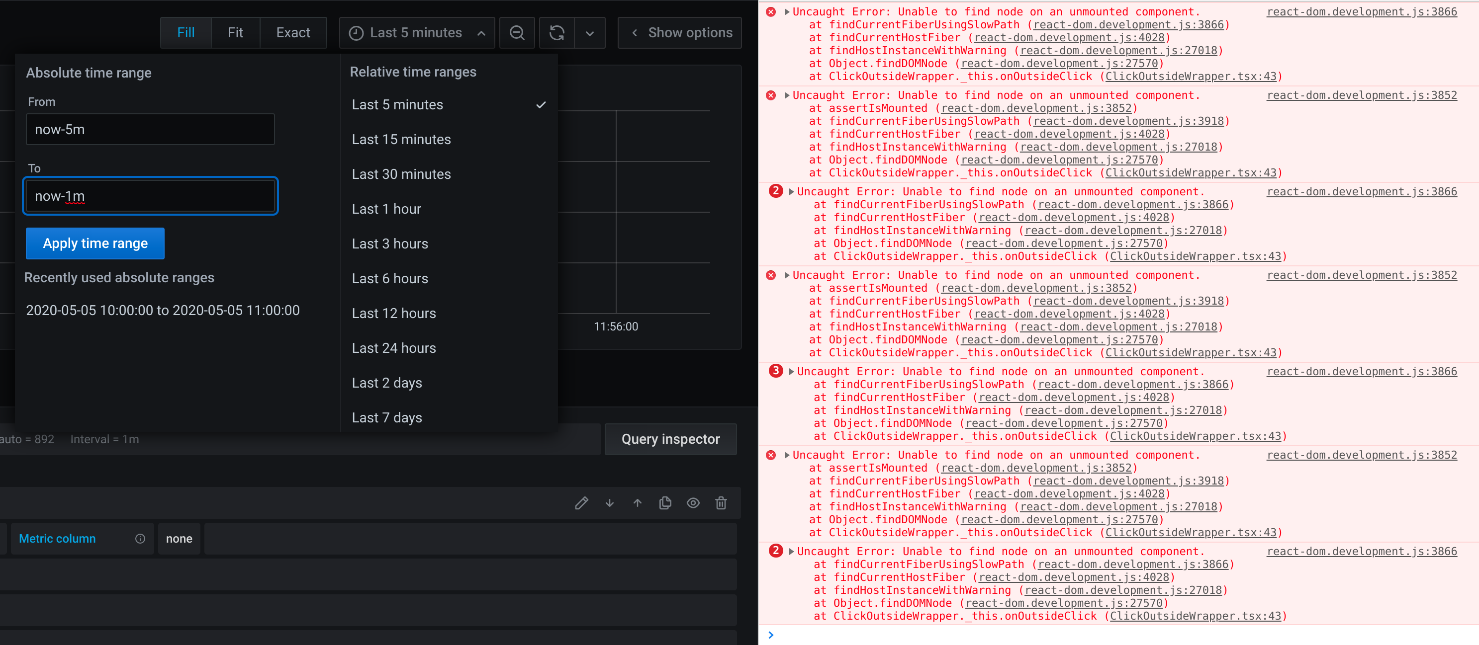 Dashboard Time Range Picker Throws Minified React Error · Issue 25749 · Grafana Grafana · Github