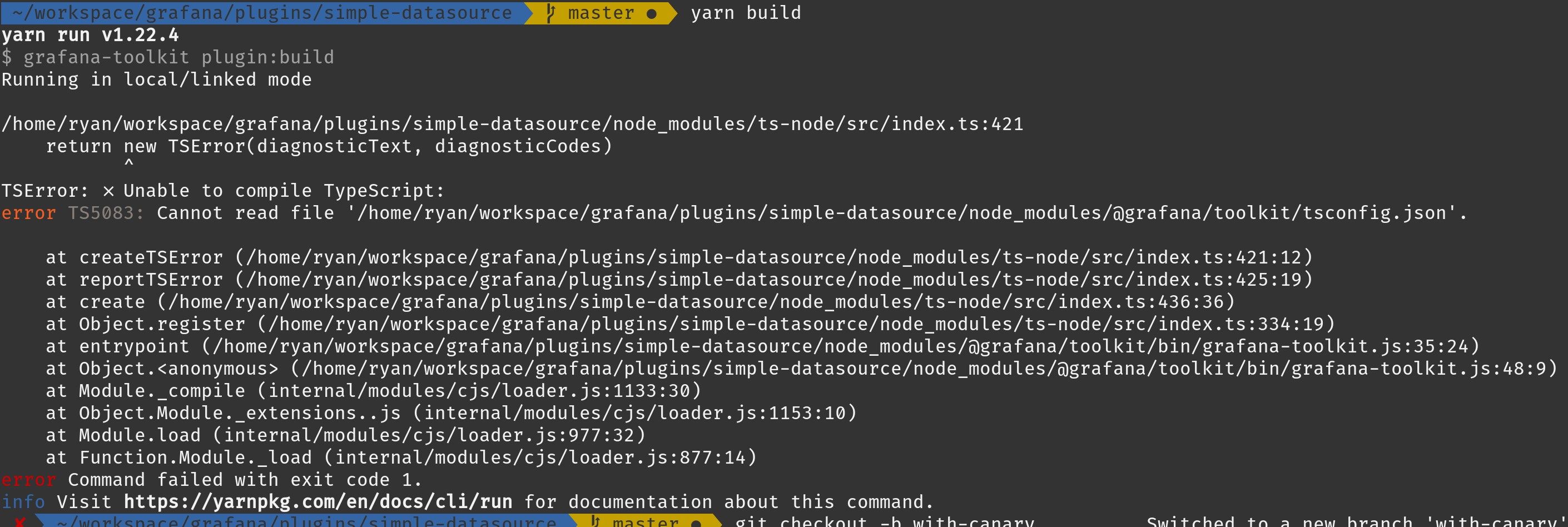 Plugin build fails when targeting canary · Issue #25816 · grafana/grafana · GitHub