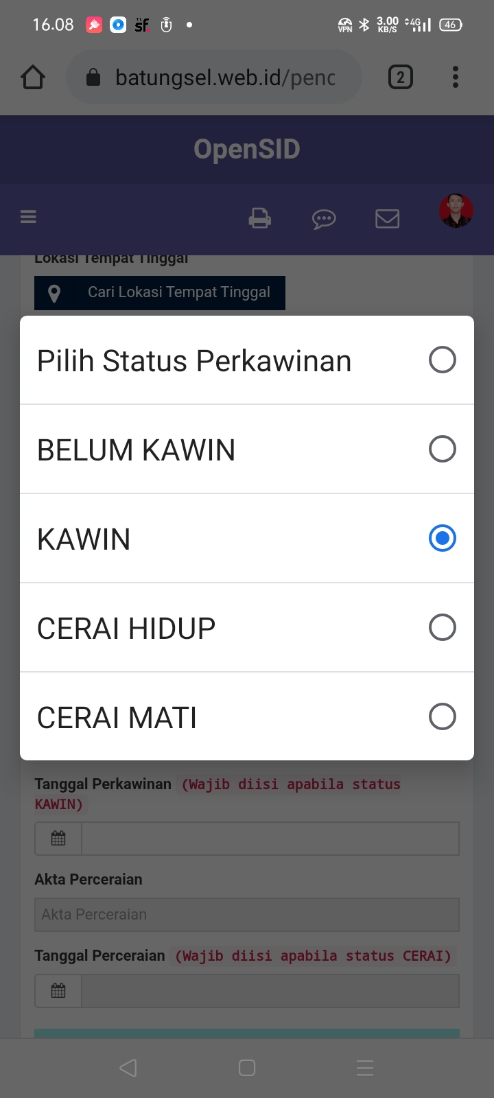Menambahkan Kategori Kawin tercatan dan belum tercata di edit / input biodata penduduk · Issue ...