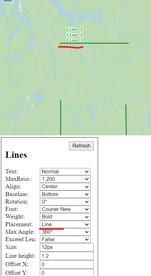 Line label with placement 'line' to handle multiline text · Issue #13644 · openlayers/openlayers ...