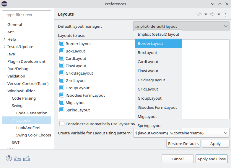 Default layout manager combo in Layouts Preference Page doesn't work · Issue #640 · eclipse ...