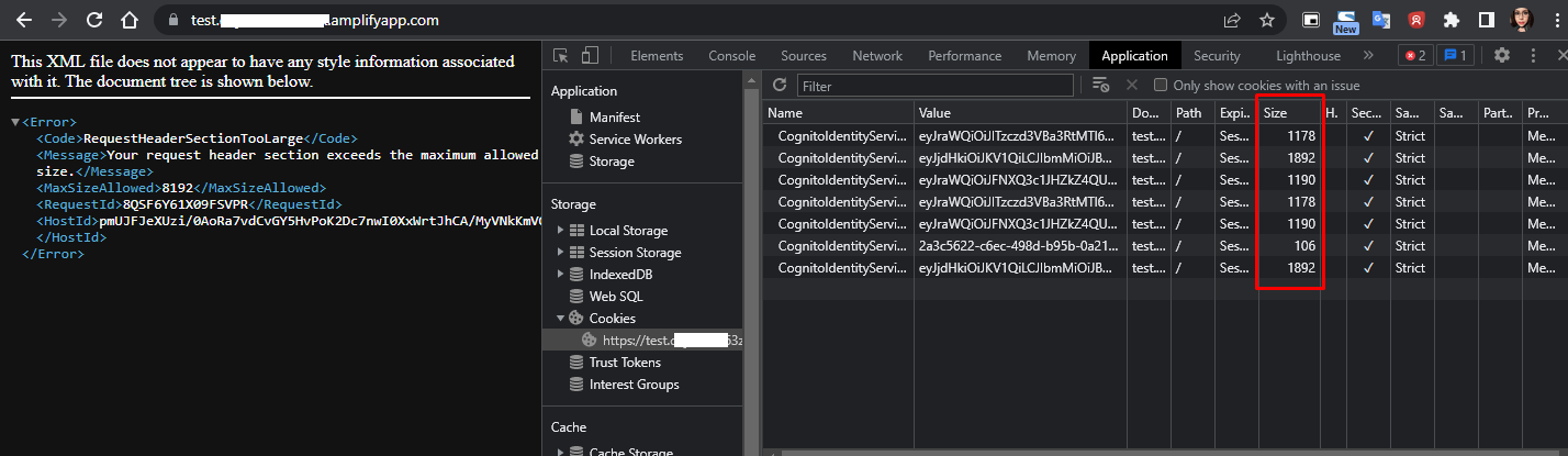 RequestHeaderSectionTooLarge Amplify hosting error after Auth.signIn · Issue #10135 · aws ...