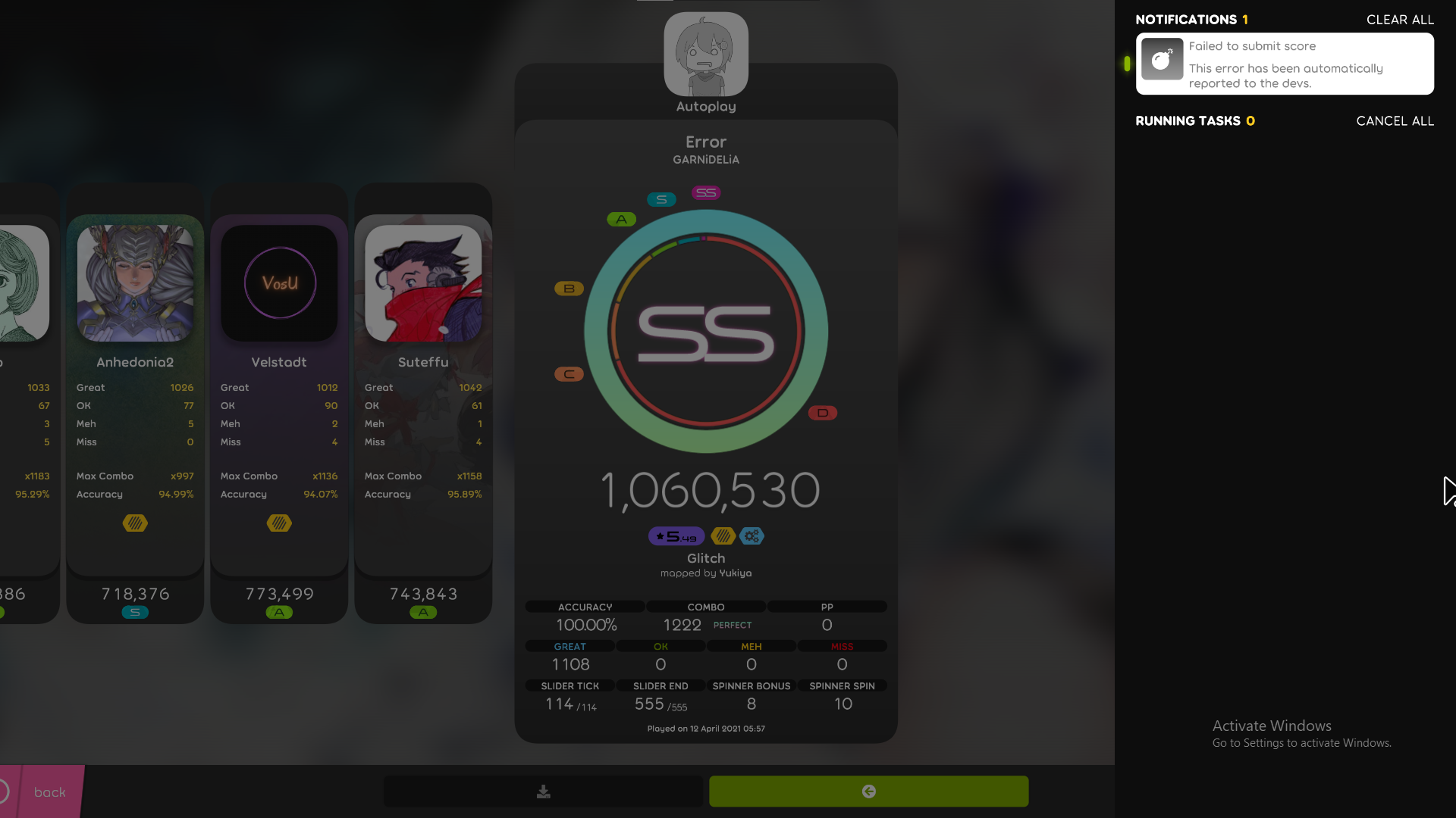 Score submitting error, even with unranked , auto mods and custom ...