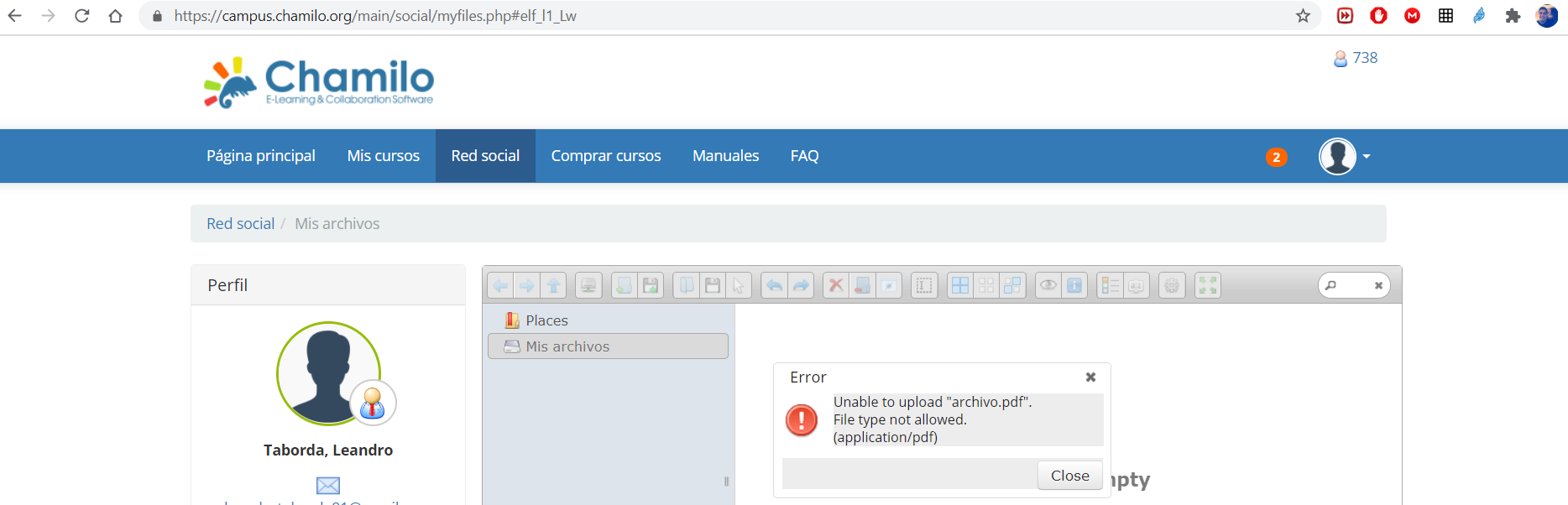 Problemas en Red social / Mis archivos · Issue #3535 · chamilo/chamilo-lms · GitHub