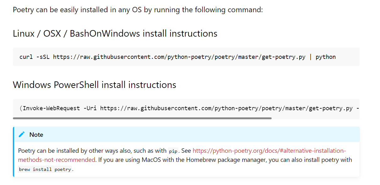 Have the `Developer Installation` docs point to Poetry's installation ...