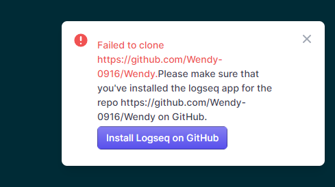 登录和全设置好后跳出“Failed to clone ···”提示 · Issue #242 · logseq/logseq · GitHub