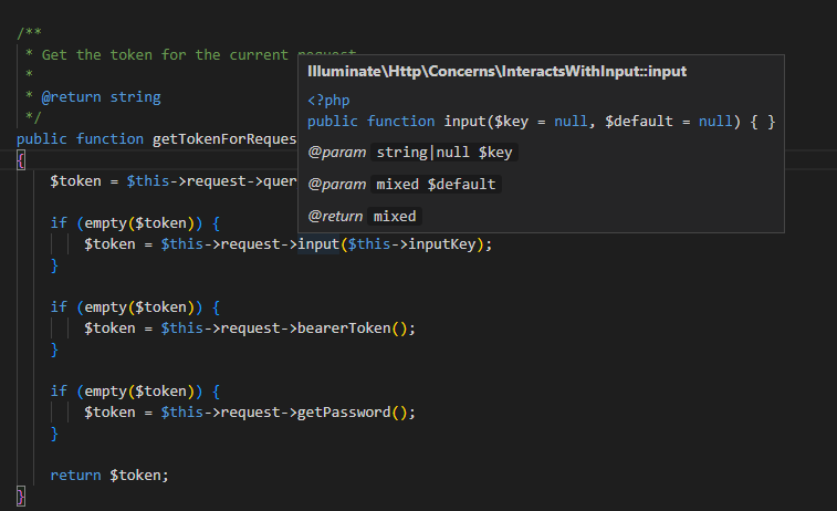 Fix getTokenForRequest return type · Issue #44597 · laravel/framework · GitHub