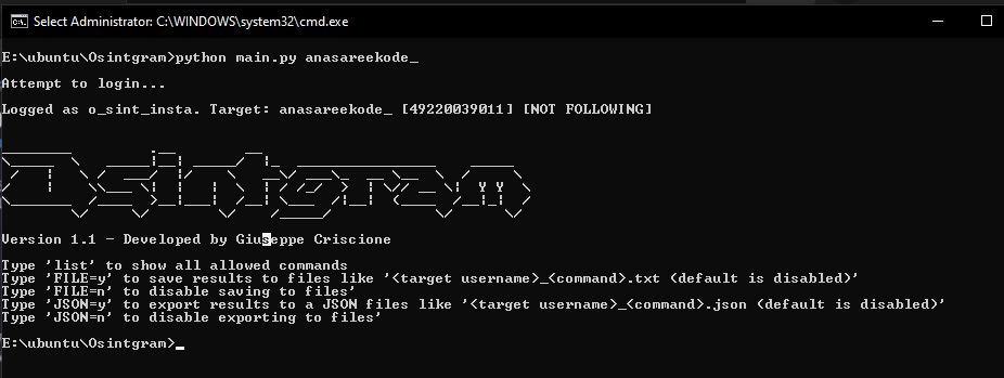 i cant run osintagram commands, y? · Issue #352 · Datalux/Osintgram · GitHub