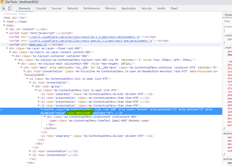 ContextualMenuButton sets aria-checked attribute even if role is not ...