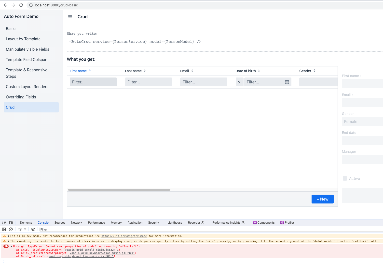 [autogrid] Horizontal scrolling throws Uncaught TypeError · Issue #1641 · vaadin/hilla · GitHub