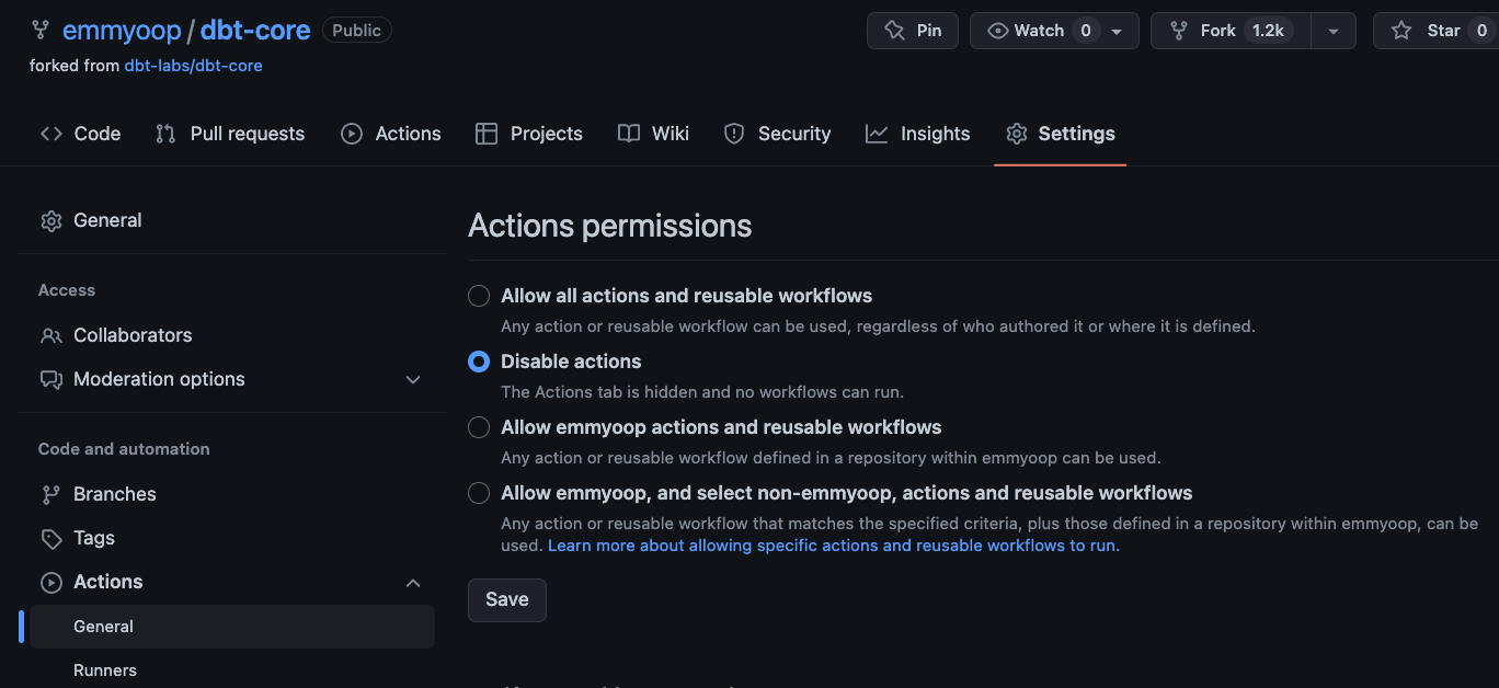 [CT-2313] [Feature] Do not run scheduled github actions on forks · Issue #7183 · dbt-labs/dbt ...
