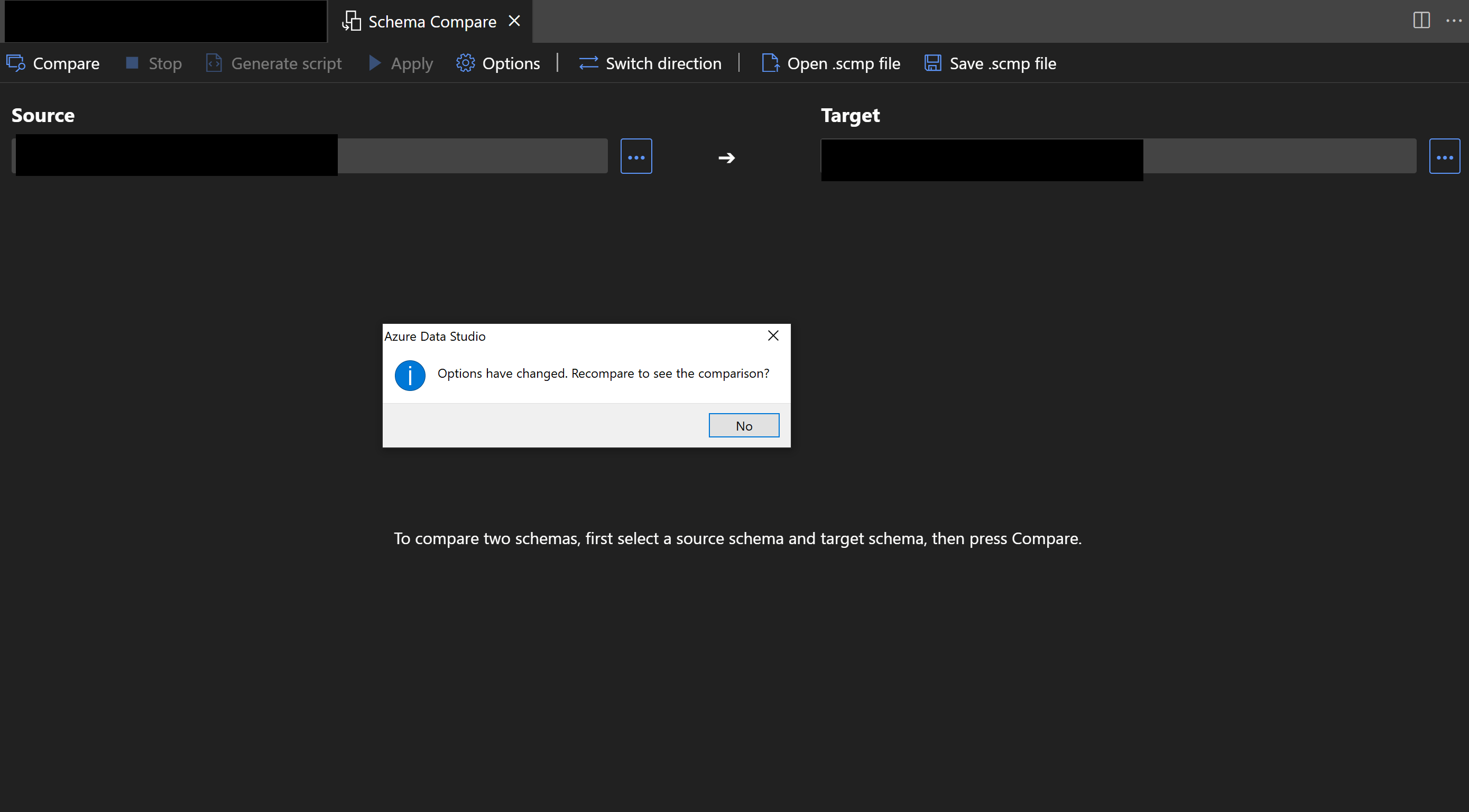 Unable to recompare schema after changing Include object types Options · Issue #24120 ...