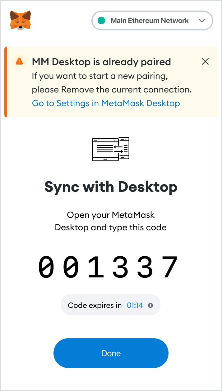 Implement warning notification when desktop app is already connected to another extension ...