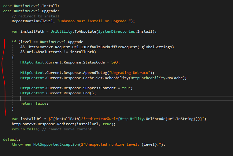Custom visitors page when RuntimeLevel is RuntimeLevel.Upgrade · Issue #6243 · umbraco/Umbraco ...