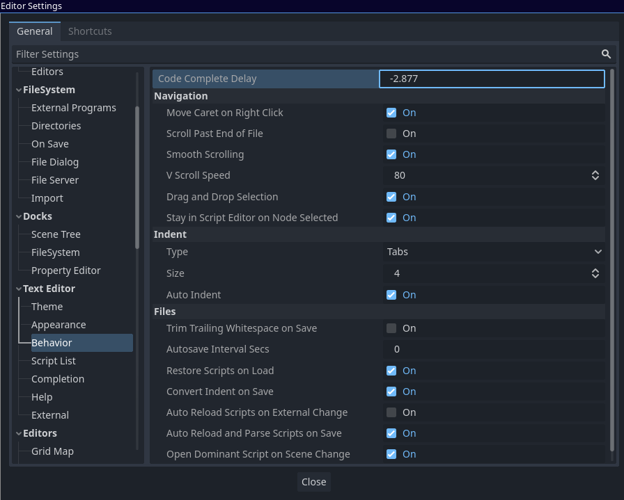 Godot4 | Duplicated 'Code Complete Delay' parameter on Editor Settings -> Text Editor ...