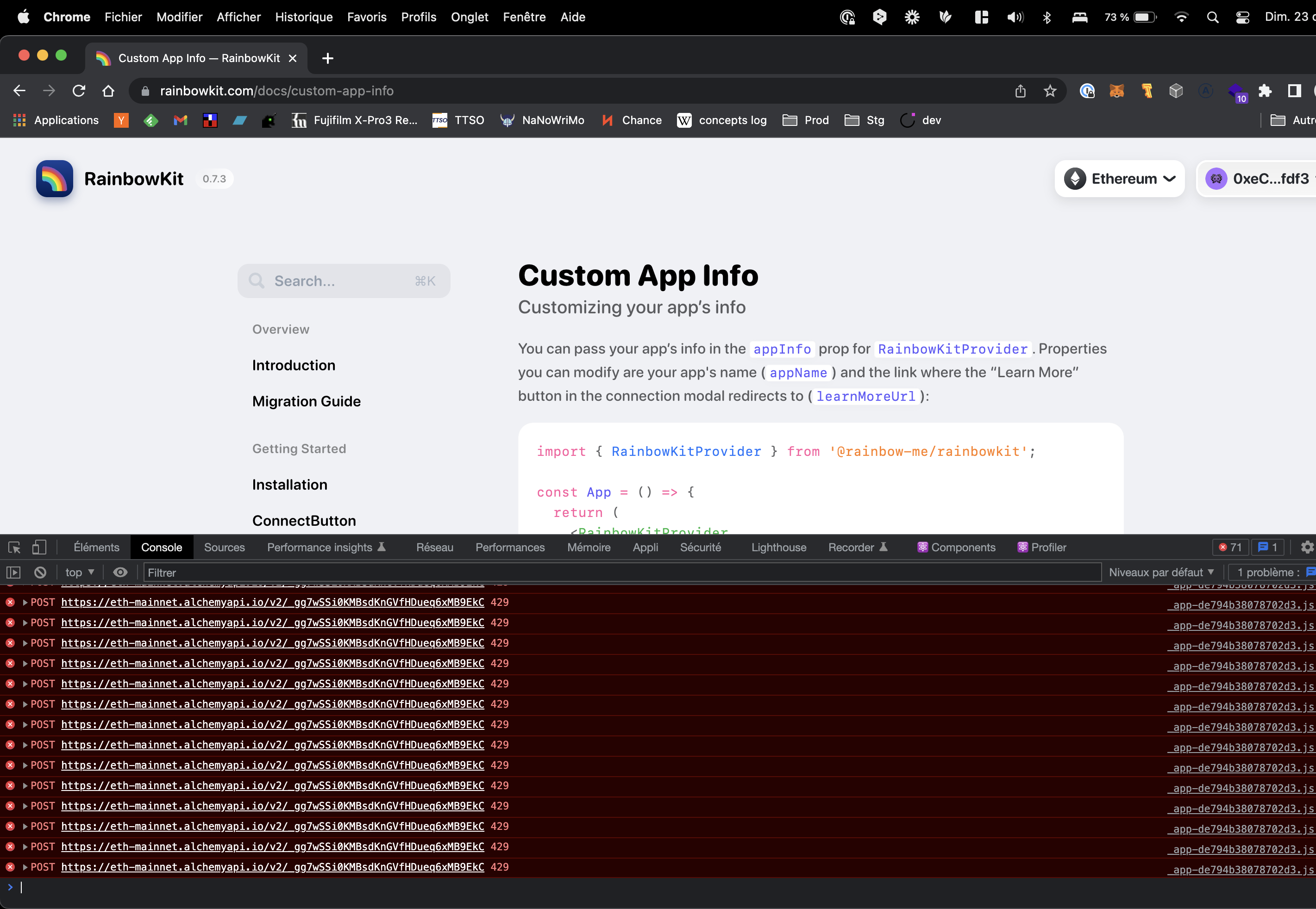 [bug] http POST 429 on console log · Issue #840 · rainbow-me/rainbowkit · GitHub