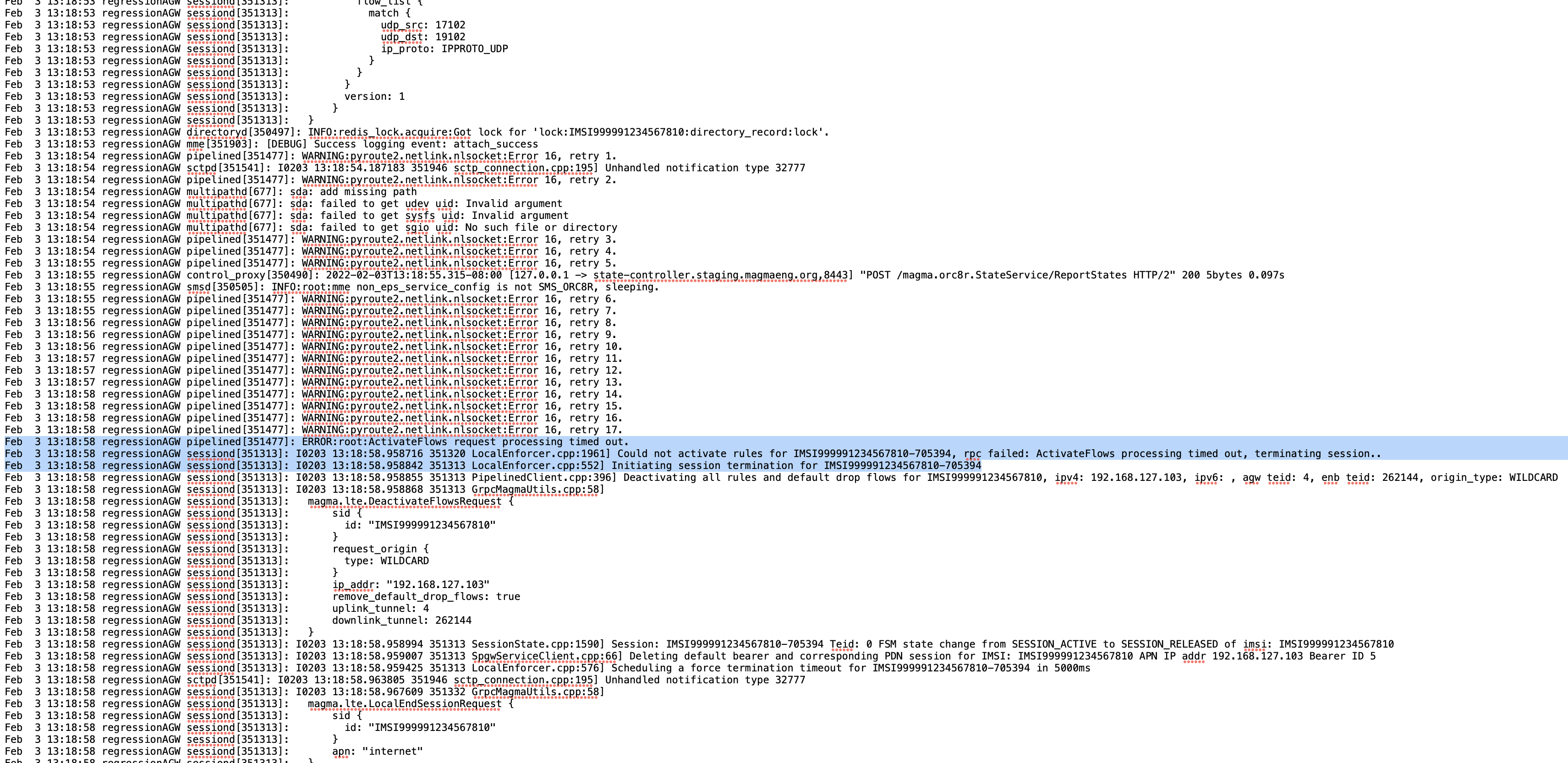 Tvm Ci Sanity Pipelined Activateflows Request Processing Timed Out Results In Ul Traffic 