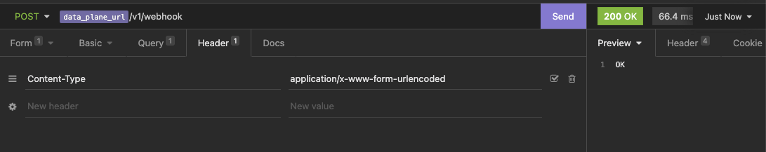 Webhook does not allow multiple content-types in header (application/x-www-form-urlencoded ...