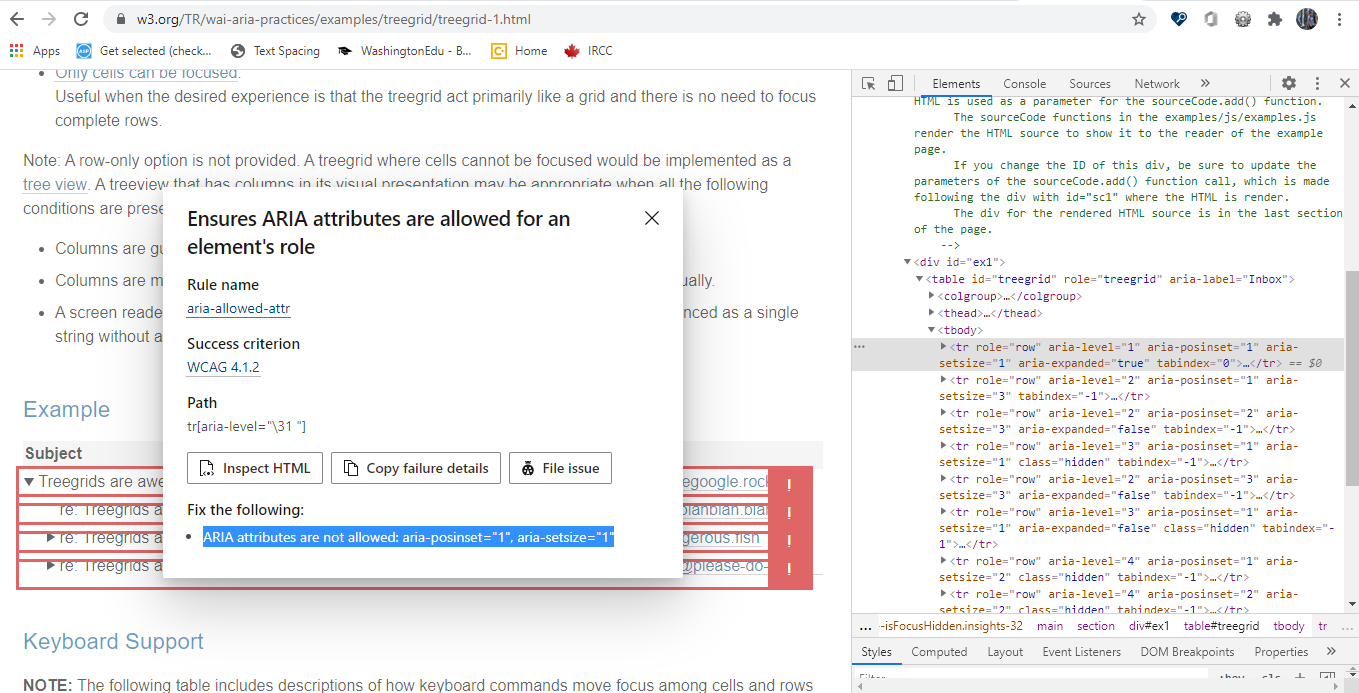 aria-posinset & aria-setsize not allowed on row element issue with tree grid - false positive ...