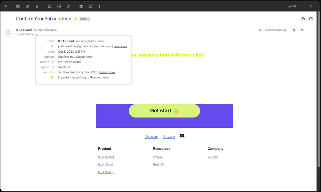 [BUG] After receiving the Confirm Your Subscription email and clicking Get Start Button ...
