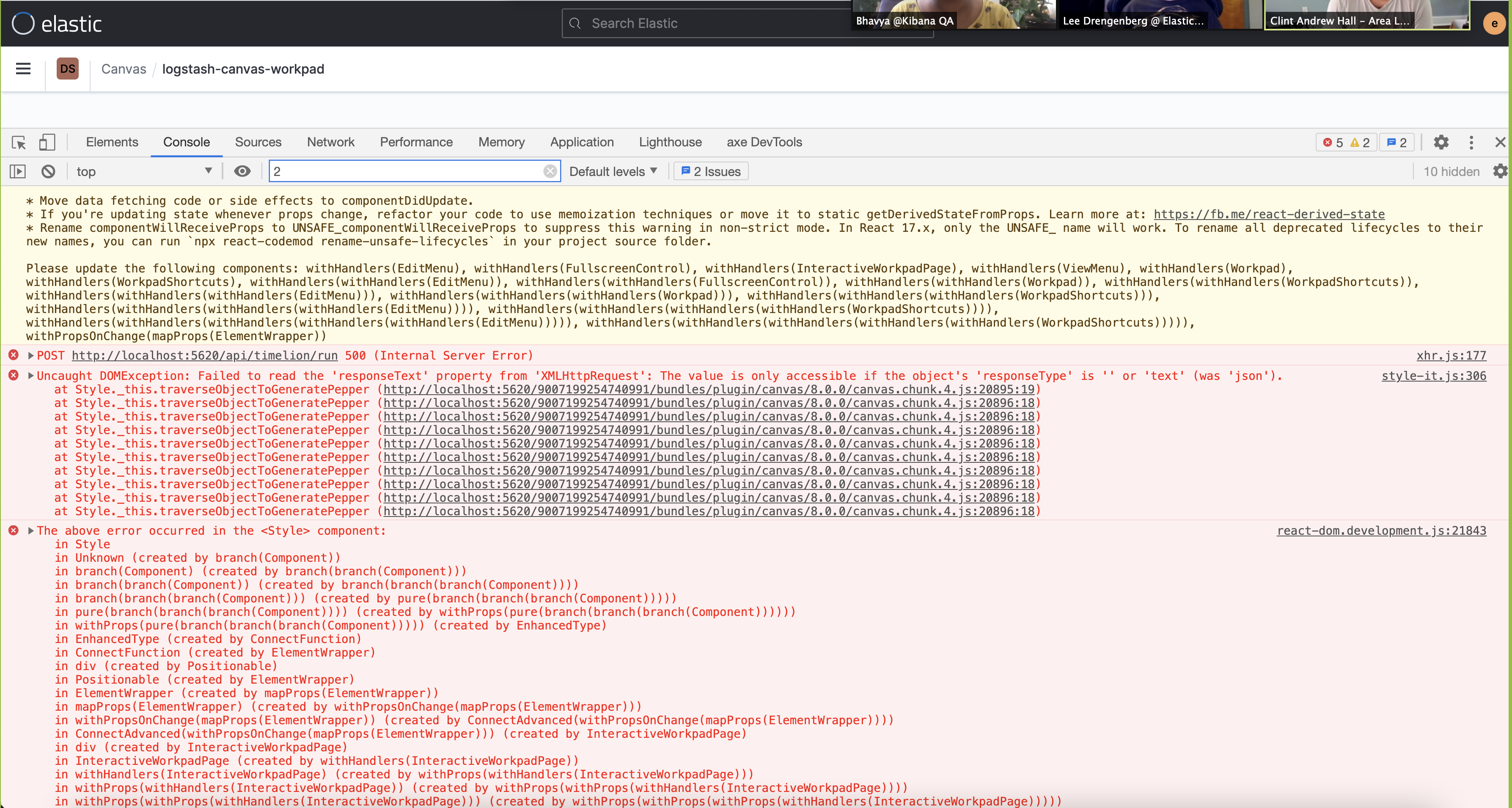 Canvas workpad crashes if timelion throws 500 error and user cannot open the workpad again ...