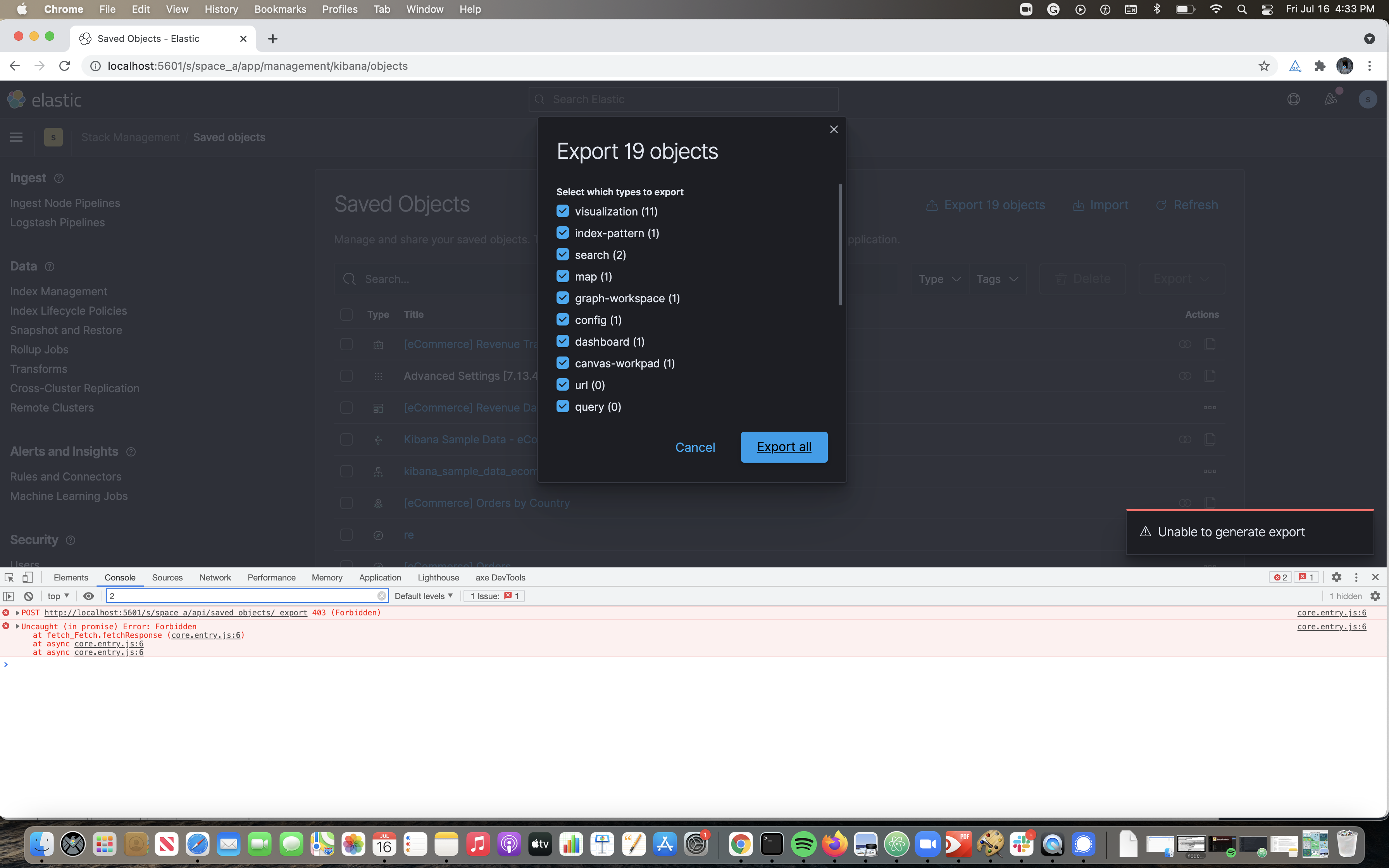 User Cannot Export Saved Objects But Can Import Saved Objects · Issue
